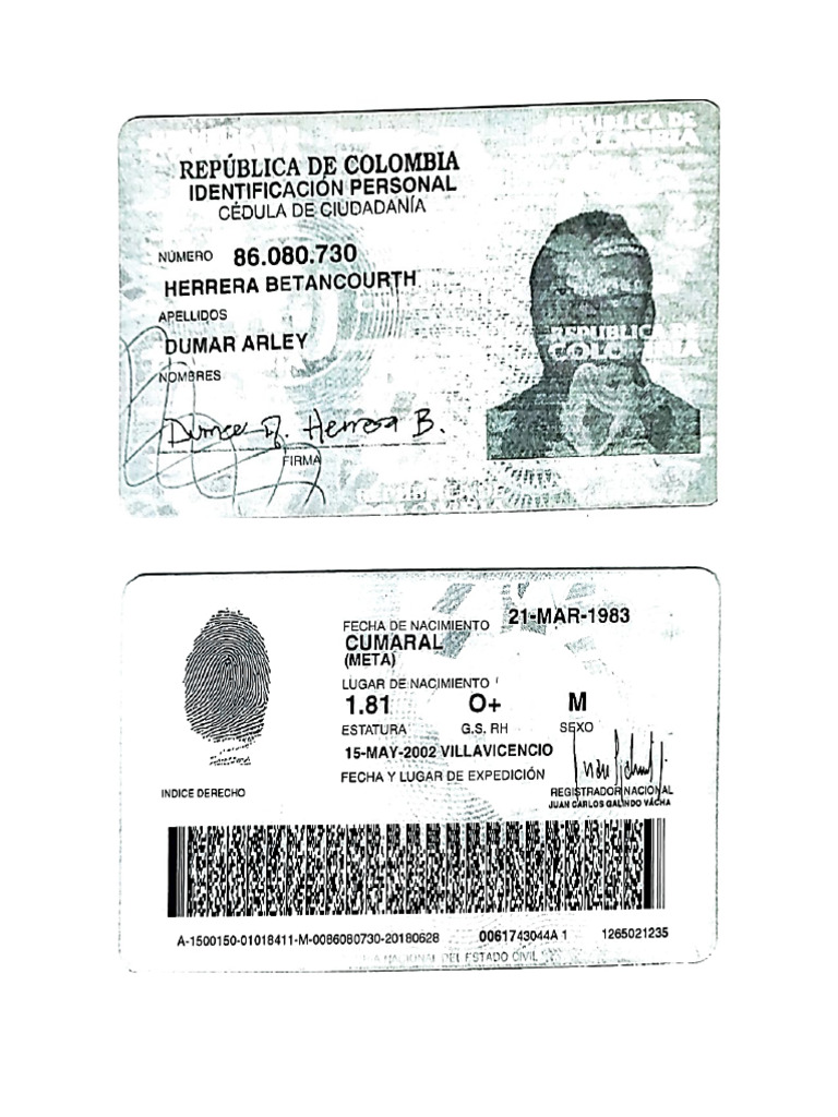 Cedula 86080730 Dumar Arley Herrera Betancourth | PDF