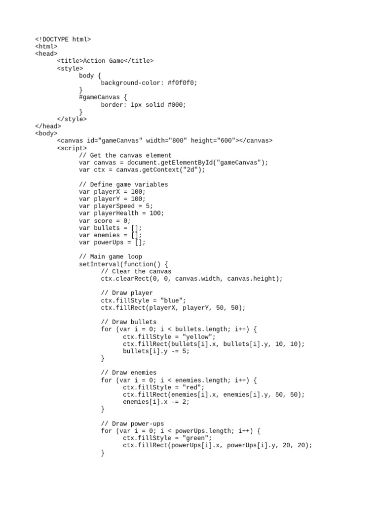 Action Game Canvas Code Example | PDF