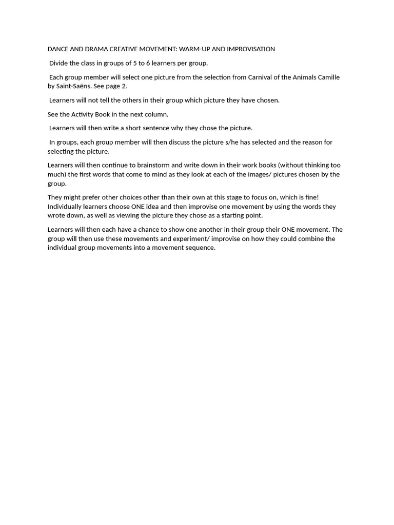 DANCE AND DRAMA CREATIVE MOVEMENT | PDF