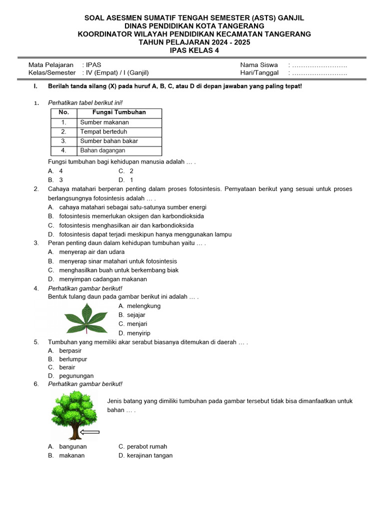 Soal Asts Ipas Kelas 4 Semester Ganjil 2024-2025 | PDF