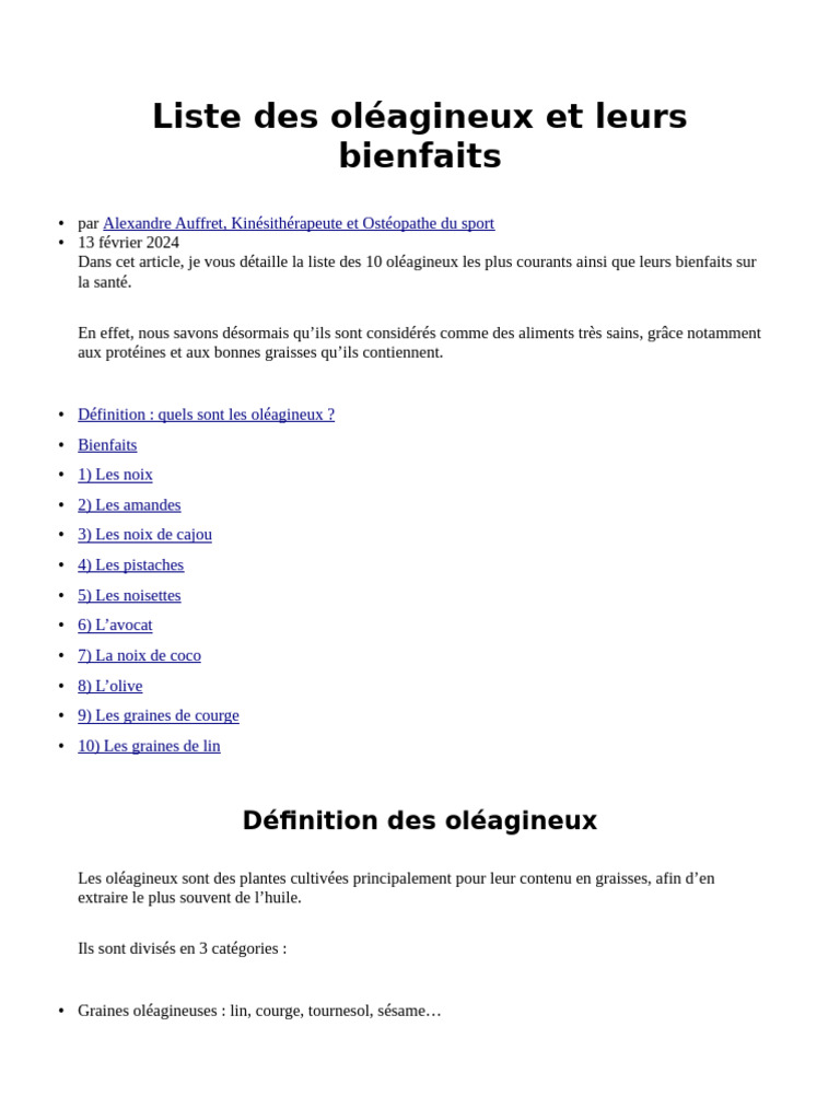 Liste des oléagineux et bienfaits | PDF | Noix (Fruit) | Acides gras ...
