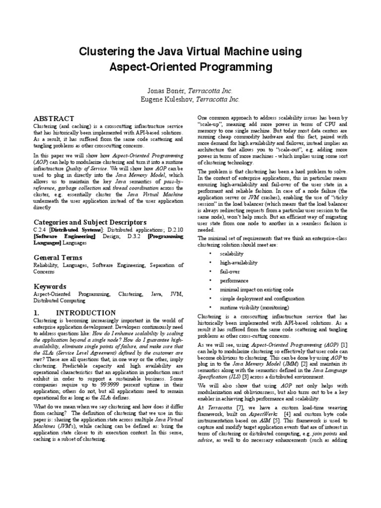 Clustering The Java Virtual Machine Using Aspect-Oriented Programming ...
