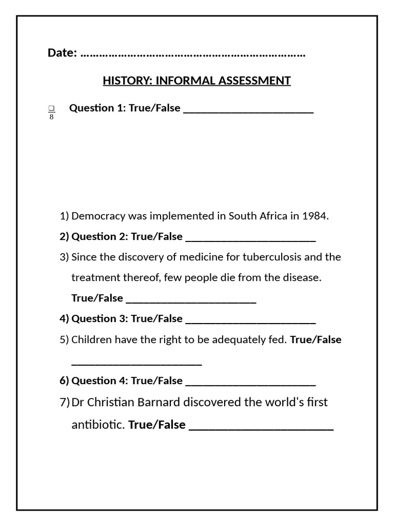 History Informal Assessment | PDF