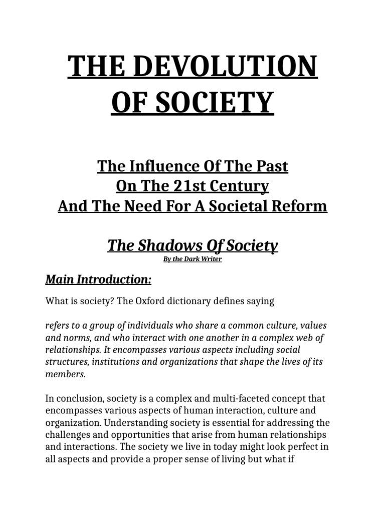 The Devolution of Society Introduction | PDF | Ideologies | Social Inequality