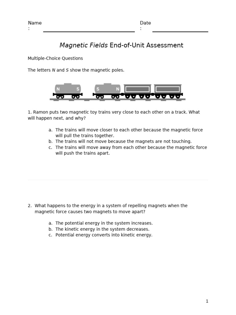 Magnetic Fields Assessment Questions | PDF | Magnetic Field | Potential ...