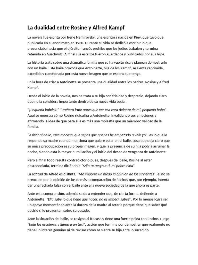 La Dualidad Entre Rosine y Alfred Kampf - Josefa González | PDF
