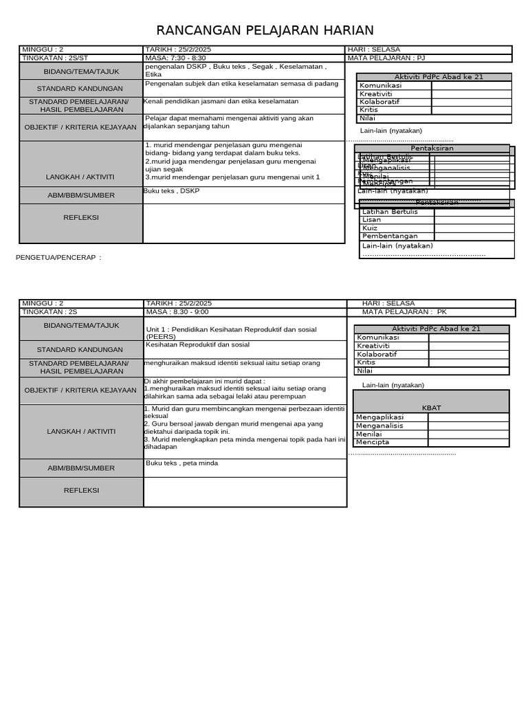 RPH MINGGU 2.xlsx - SELASA | PDF