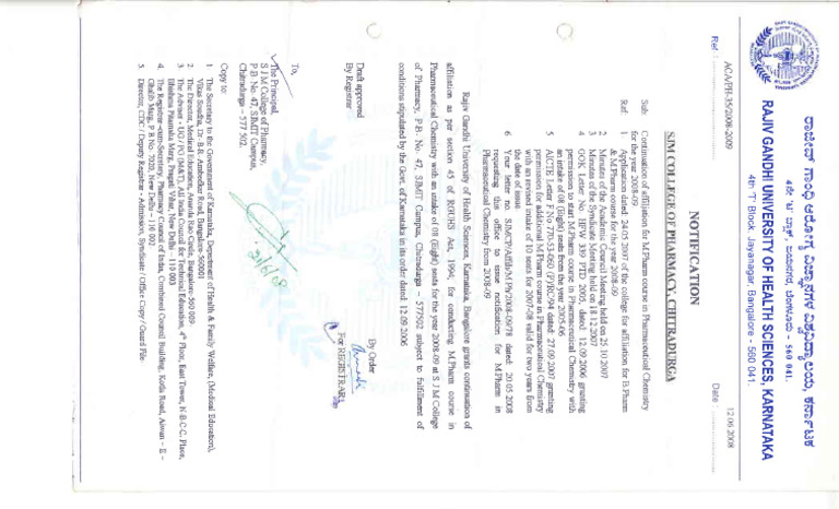 Rguhs 2008-2009 M Pharm Rguhs Approval Letter | PDF