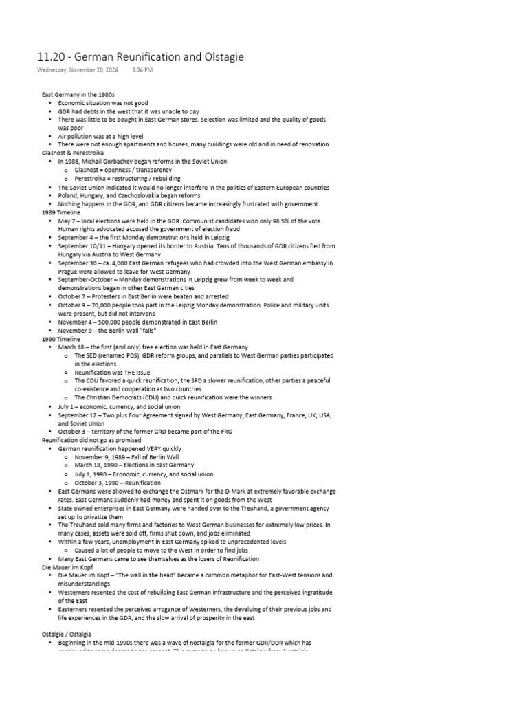 German Reunification and Olstagie | PDF | East Germany | German ...