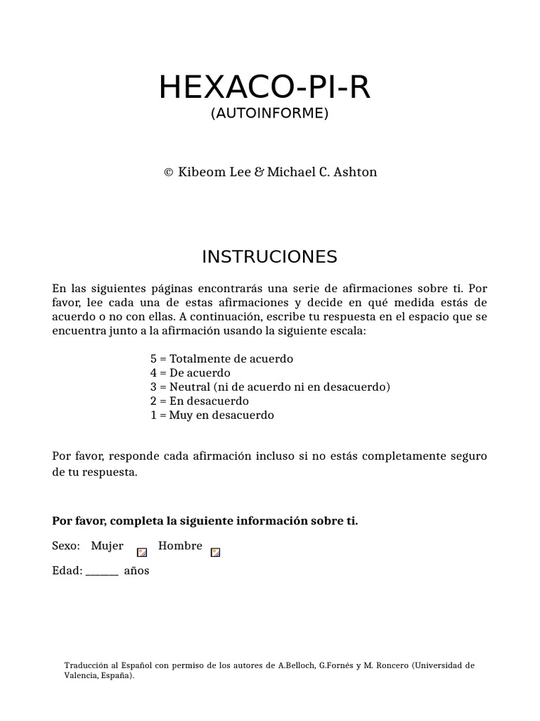 HEXACO (Autoinforme 60R) | PDF