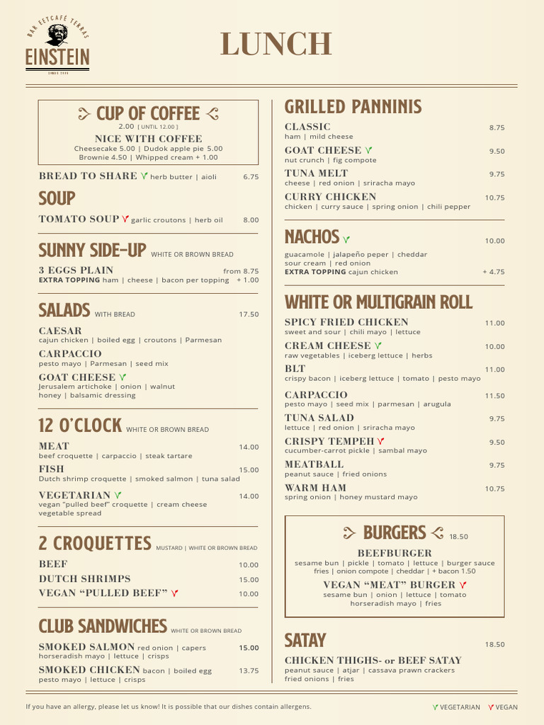 einstein_lunchkaart_EN_online | PDF | Hamburgers | Sauce