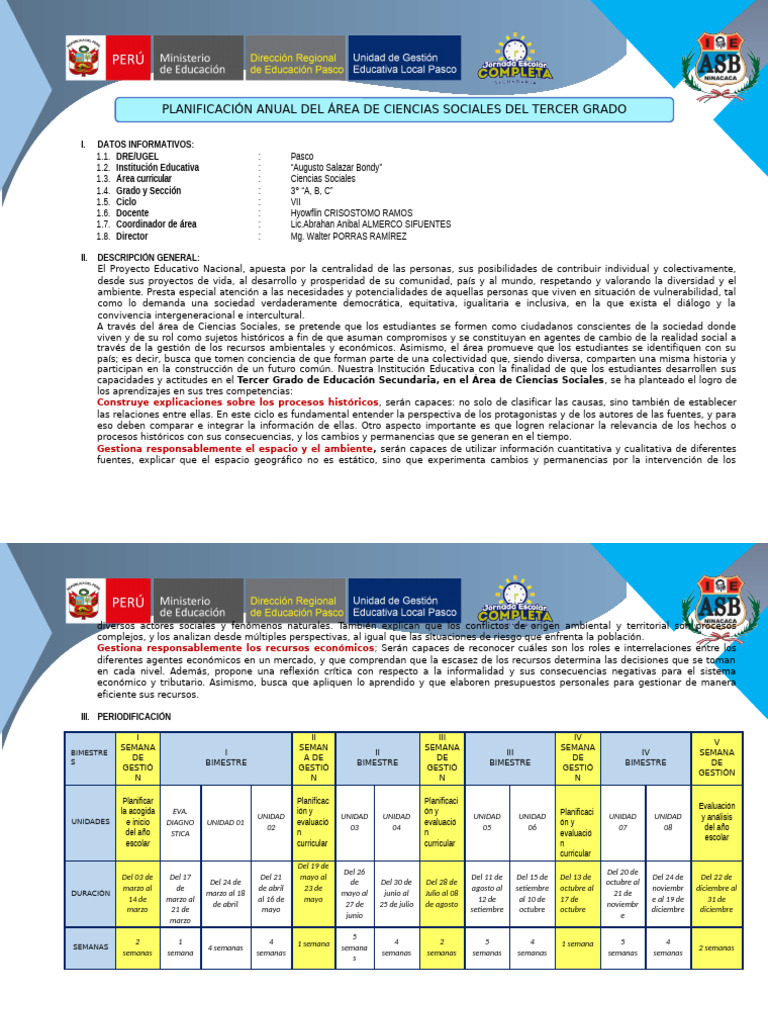 Programación Anual 3º CCSS 2025 Hyowflin | PDF | Perú | Sustentabilidad