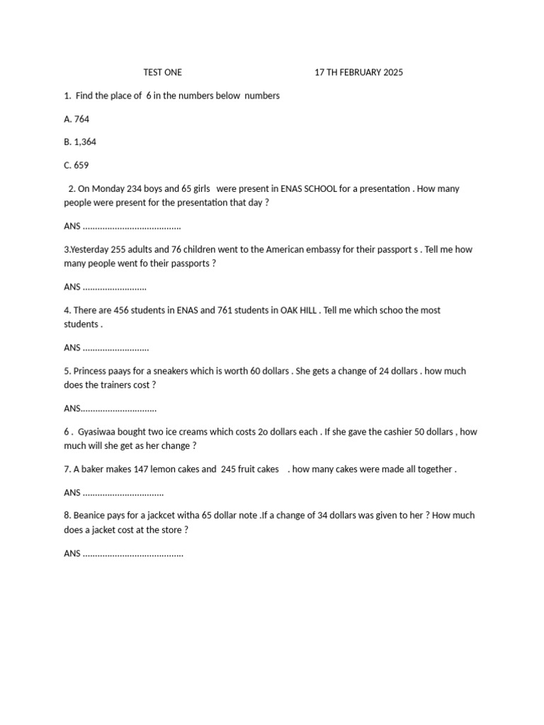 Math Weekly Test | PDF