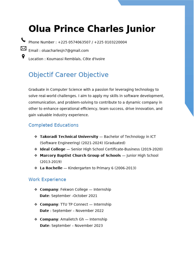 O.Prince_Charles_CV (UPDATE) | PDF | Computing | Software