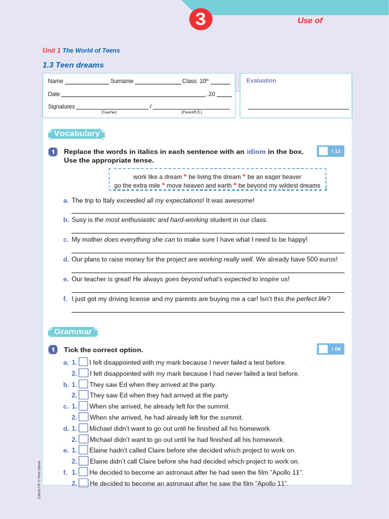 Enga10 Mini Test 1 3 Use English | PDF | Linguistics | Grammar