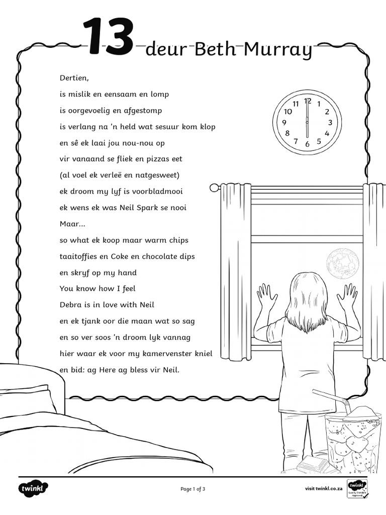Graad 8 Poesie Dertien Deur Beth Murray Aktiwiteitskaart Black and ...