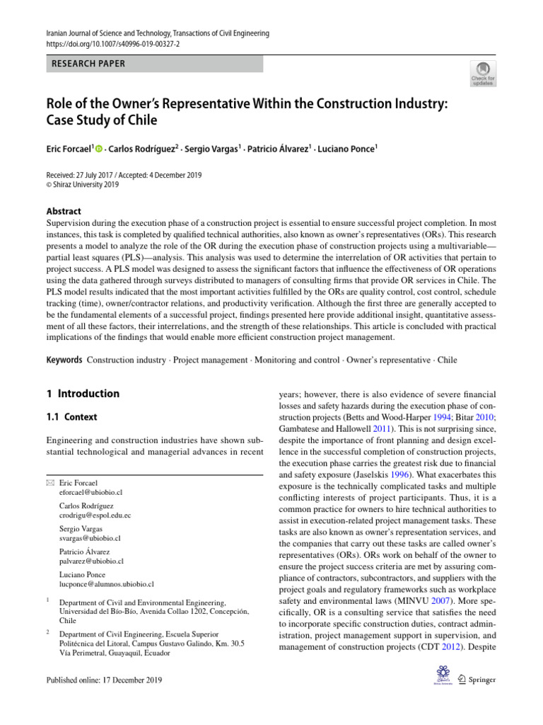 (PAPER) Role of The Owner's Representative Within The Construction ...