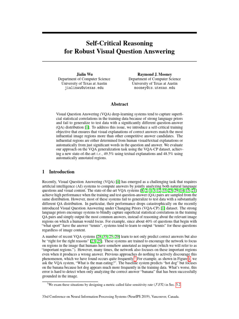 Self-Critical Reasoning For Robust VQA | PDF | Sensitivity And Specificity | Artificial Intelligence