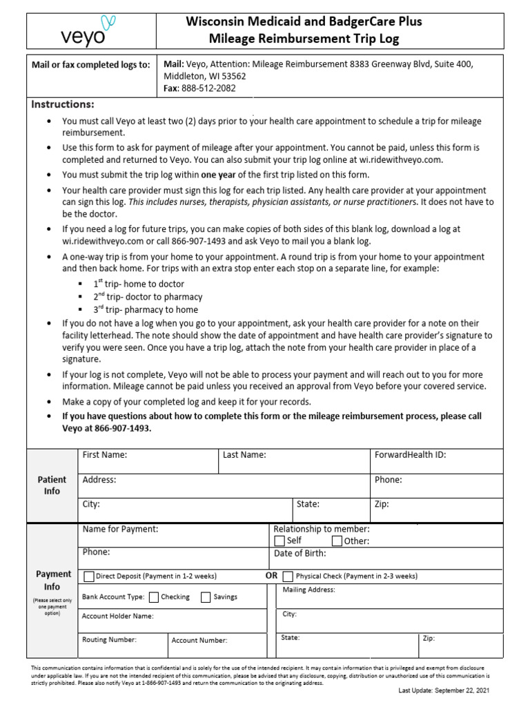 Wisconsin Medicaid Mileage Trip Log | PDF | Social Programs | Health Care