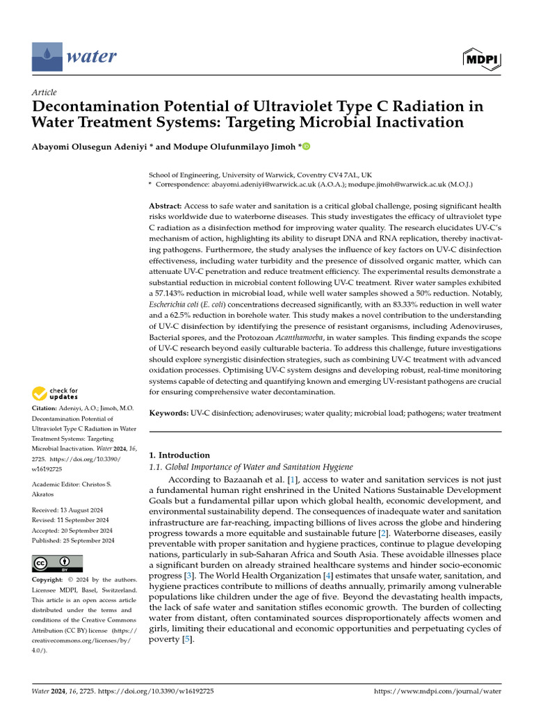 Decontamination Potential of Ultraviolet Type C | PDF | Ultraviolet | Electromagnetic Spectrum