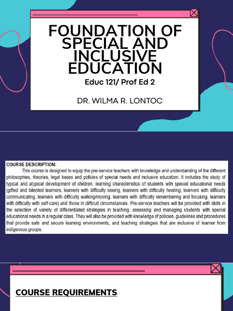 Educ 121. Prof Ed 2 Foundation of Special and Inclusive Education | PDF