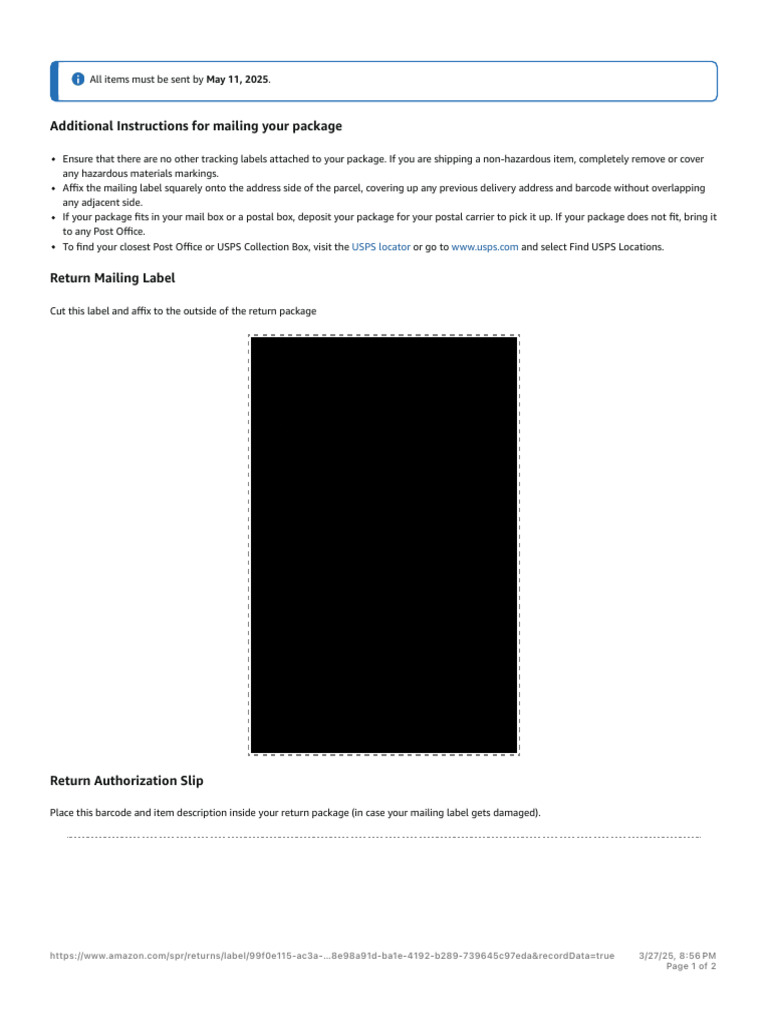 Package Mailing Instructions and Returns | PDF