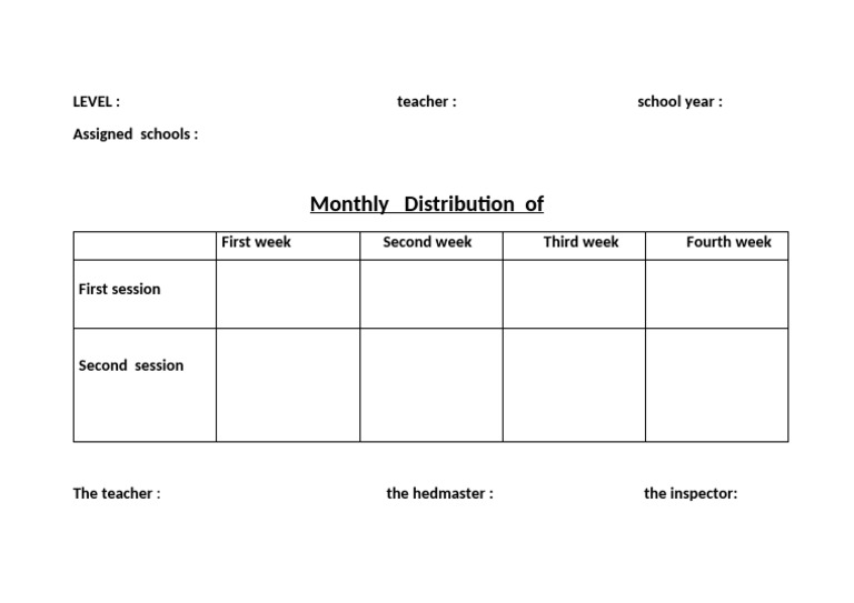 Monthly Teacher Assignment Schedule | PDF