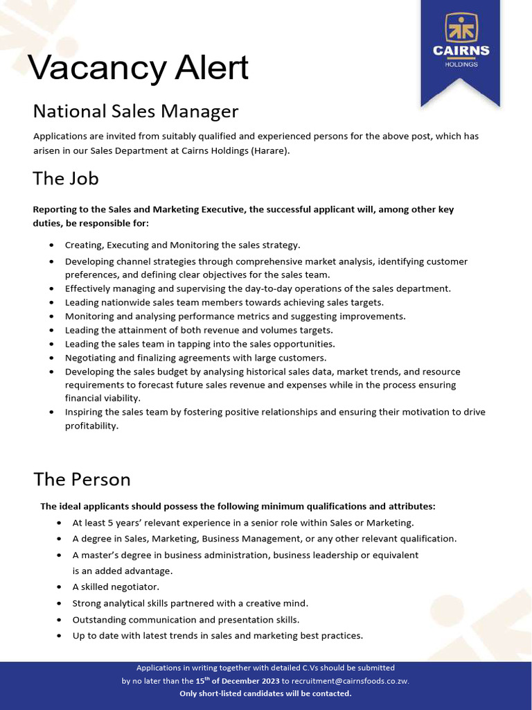 Vacancy_Advert_-_National_Sales_Manager | PDF