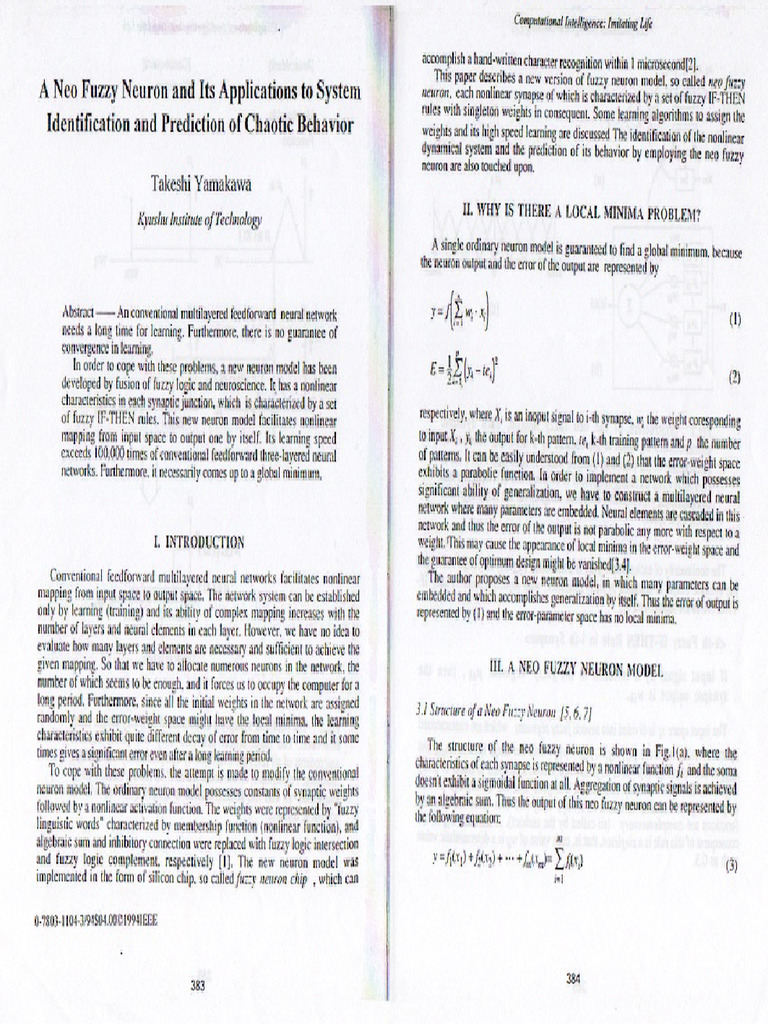 Neo Fuzzy Neuron Yamakawa 1994 | PDF