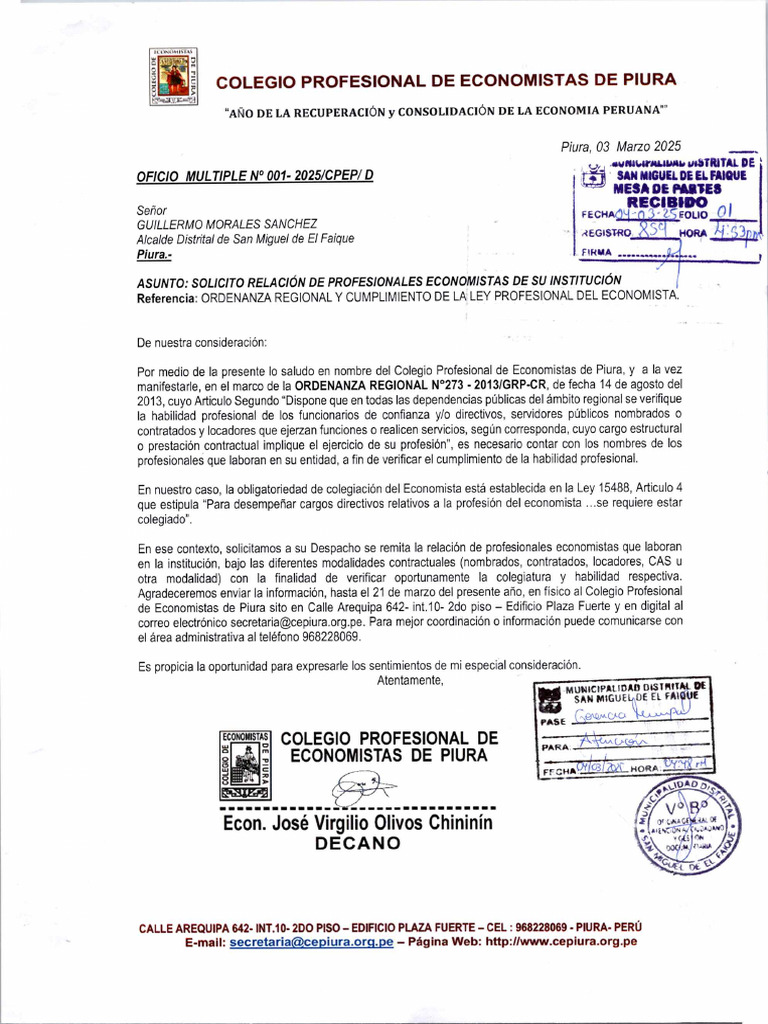 Oficio Multiple N°001-2025-Cpep-D20250304 | PDF