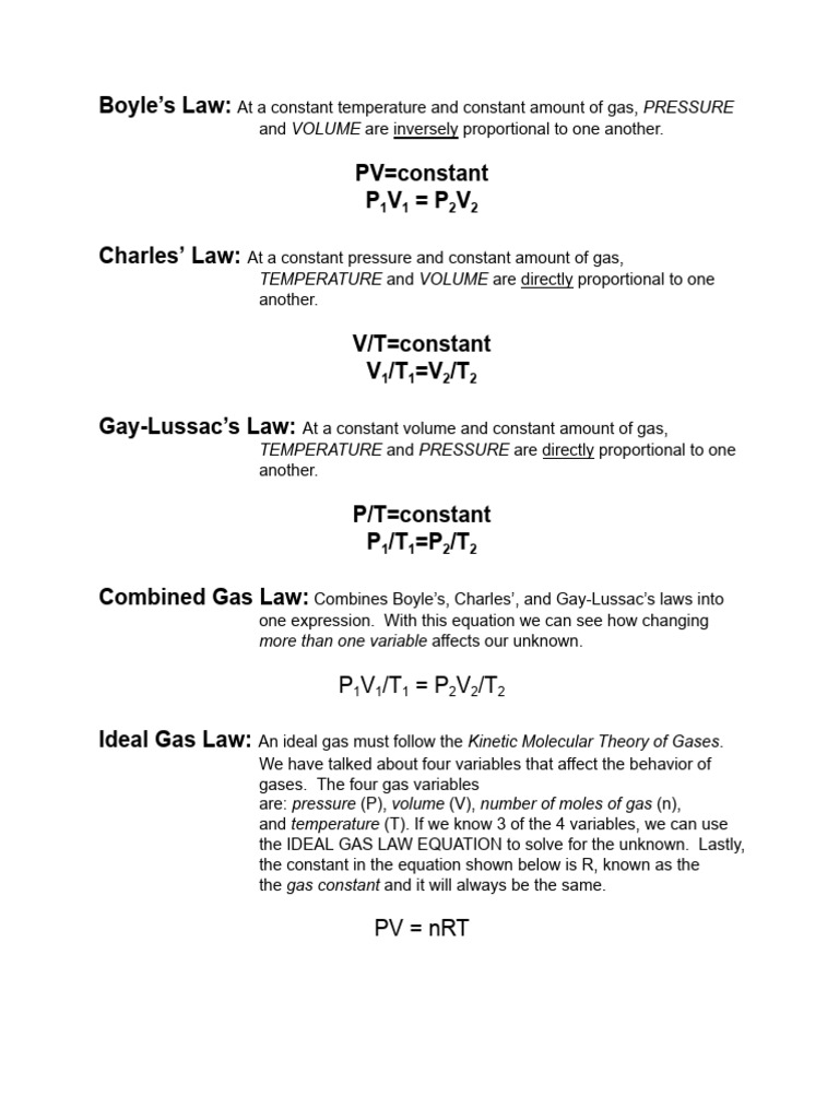 Gas Laws cheat sheet.docx | PDF | Gases | Mechanical Engineering