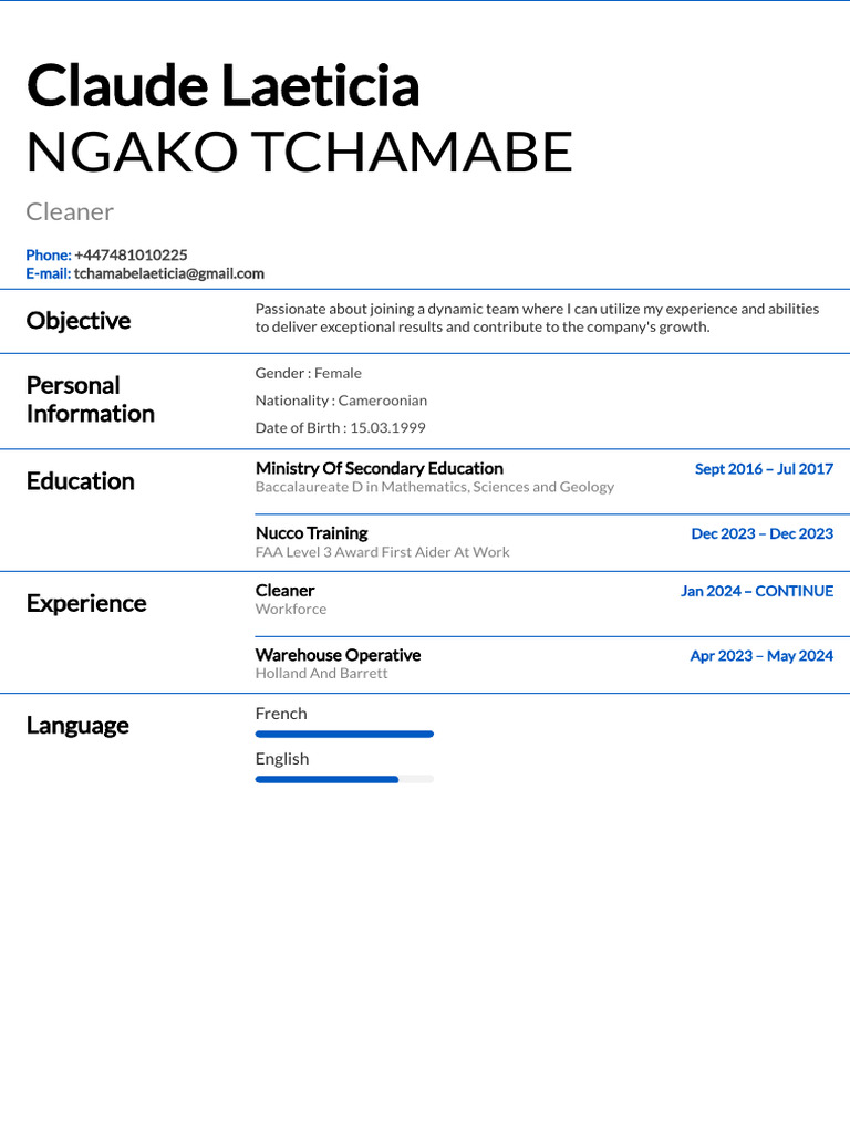 Claude Laeticia Resume 608 | PDF