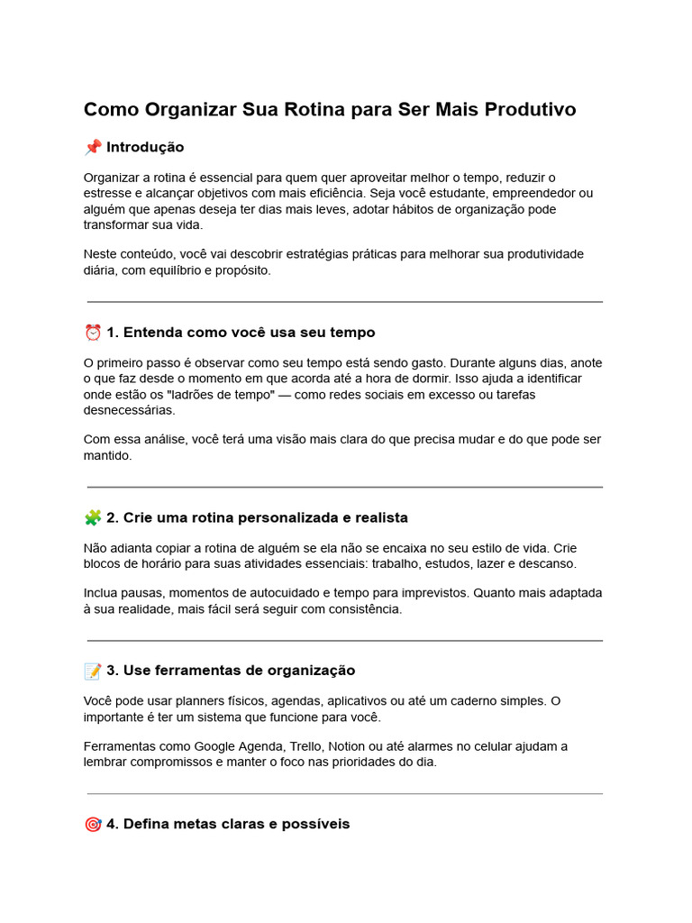 Organize Sua Rotina para Produtividade | PDF