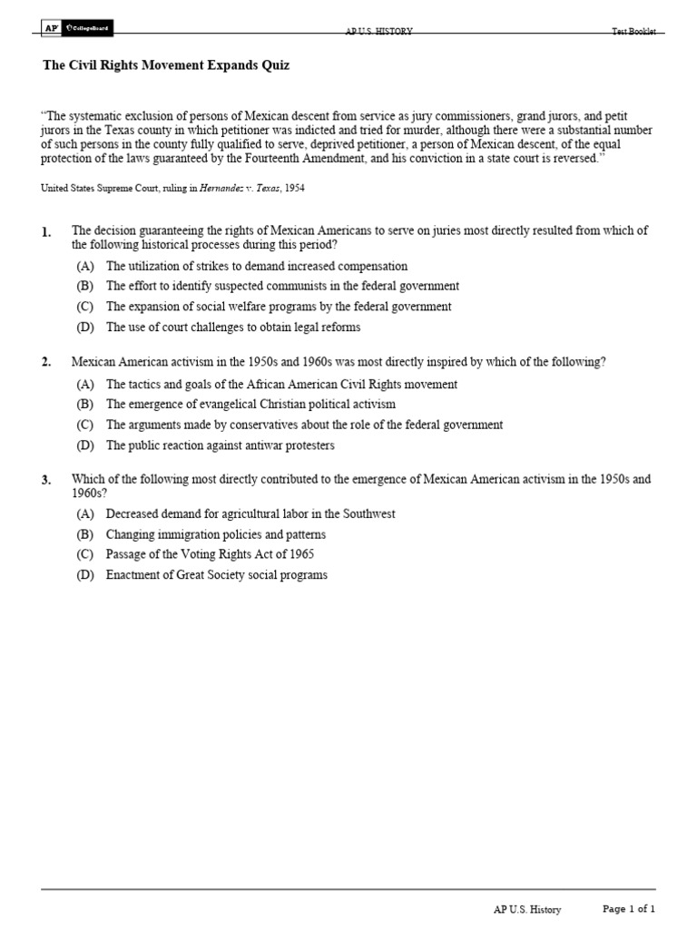 8.11 TB The Civil Rights Movement Expands Quiz PDF | PDF | Activism ...