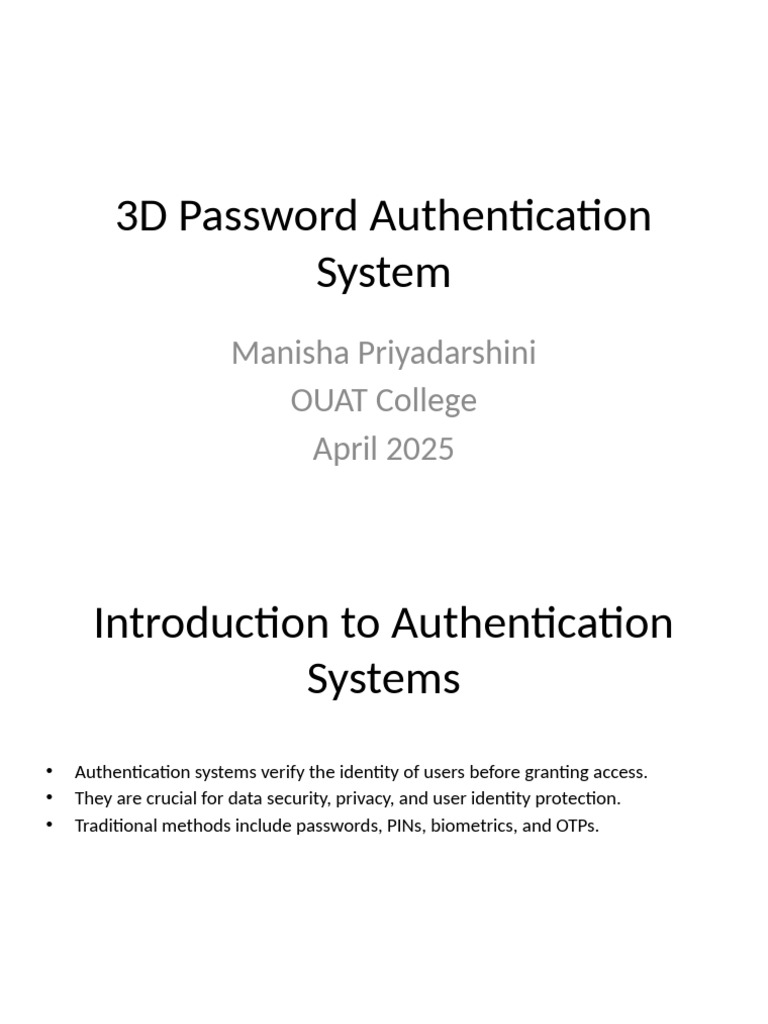 3D Password Authentication System Presentation | PDF | Password ...