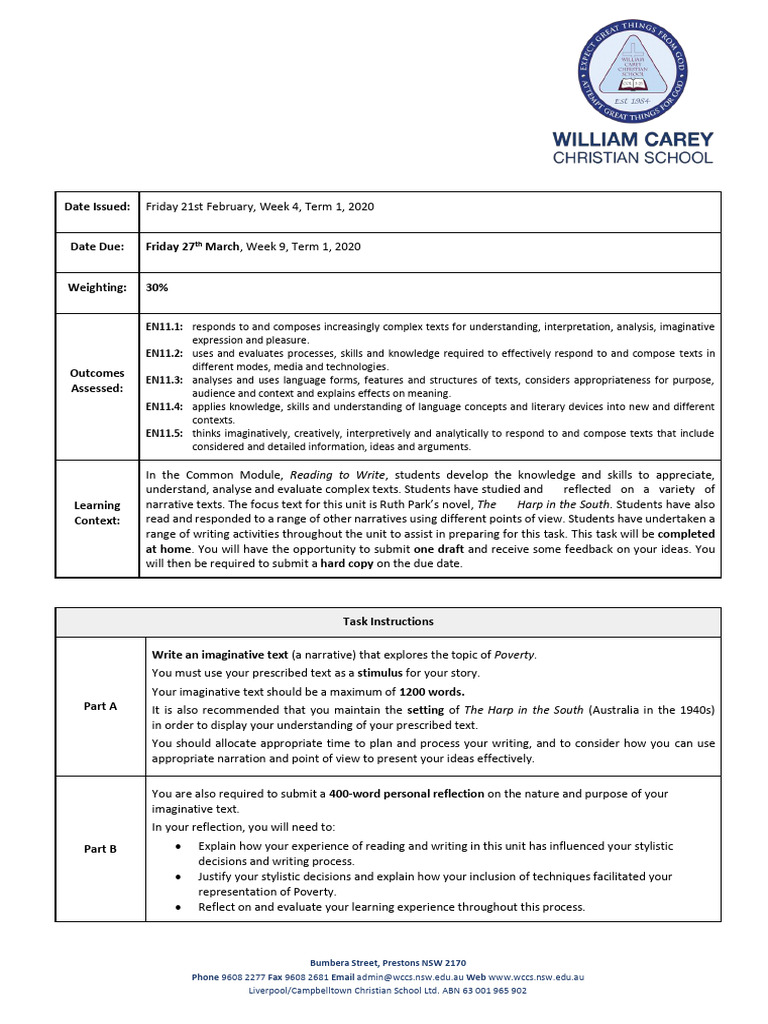 11 Standard 2020 - Assessment Task 1 - FINAL | PDF | Narrative | Idea