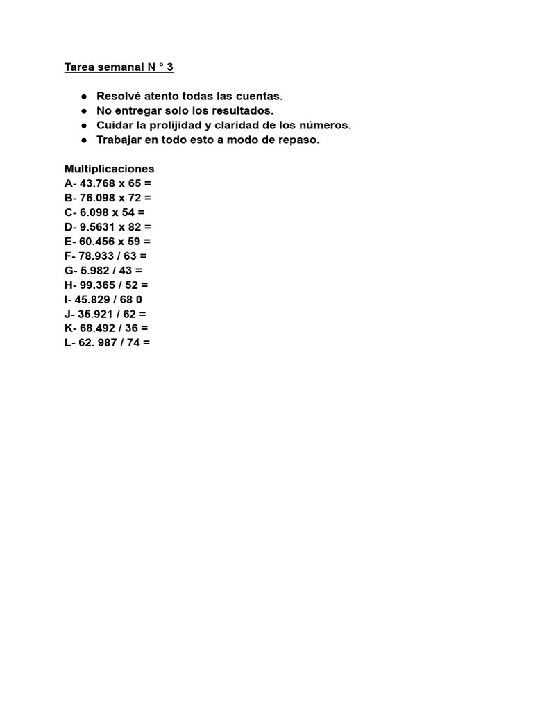 Tarea Semanal de Multiplicaciones y Divisiones | PDF