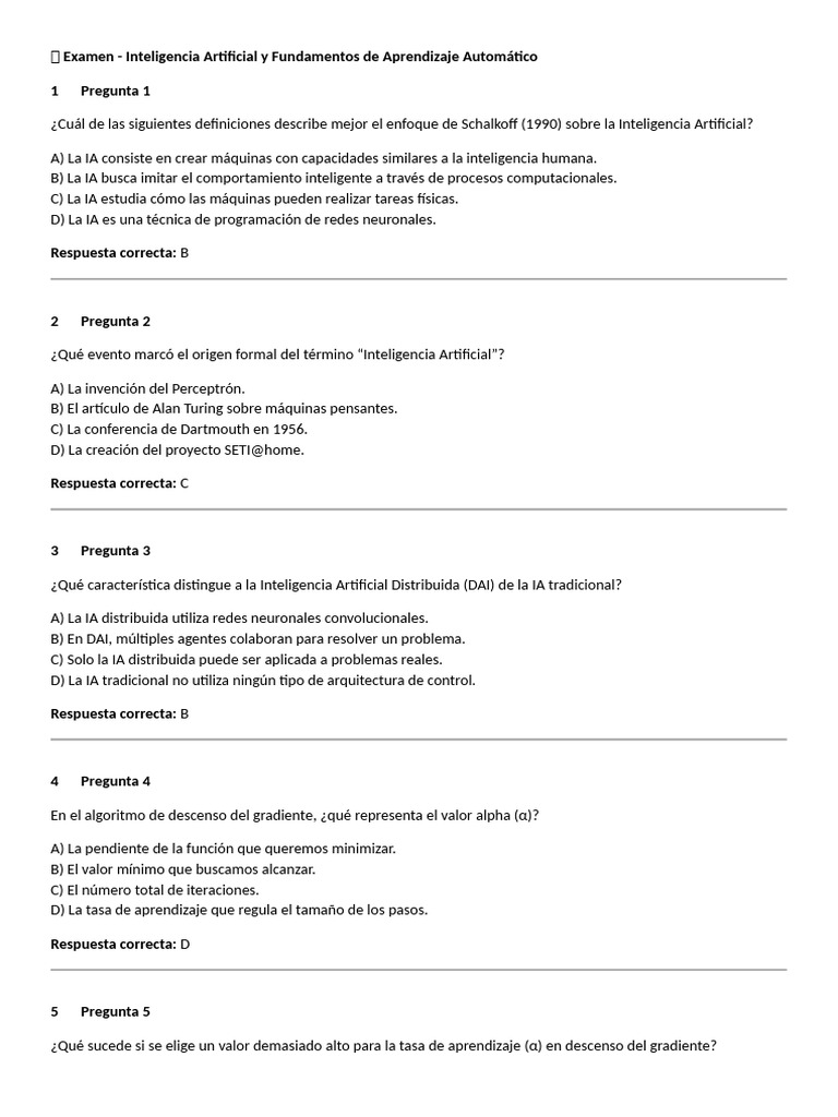 Examen IA | PDF | Inteligencia artificial | Inteligencia (IA) y semántica