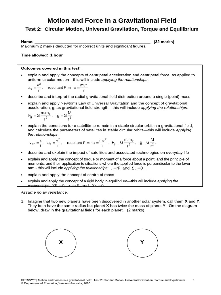 Gravitational Motion and Forces Test | PDF | Force | Orbit