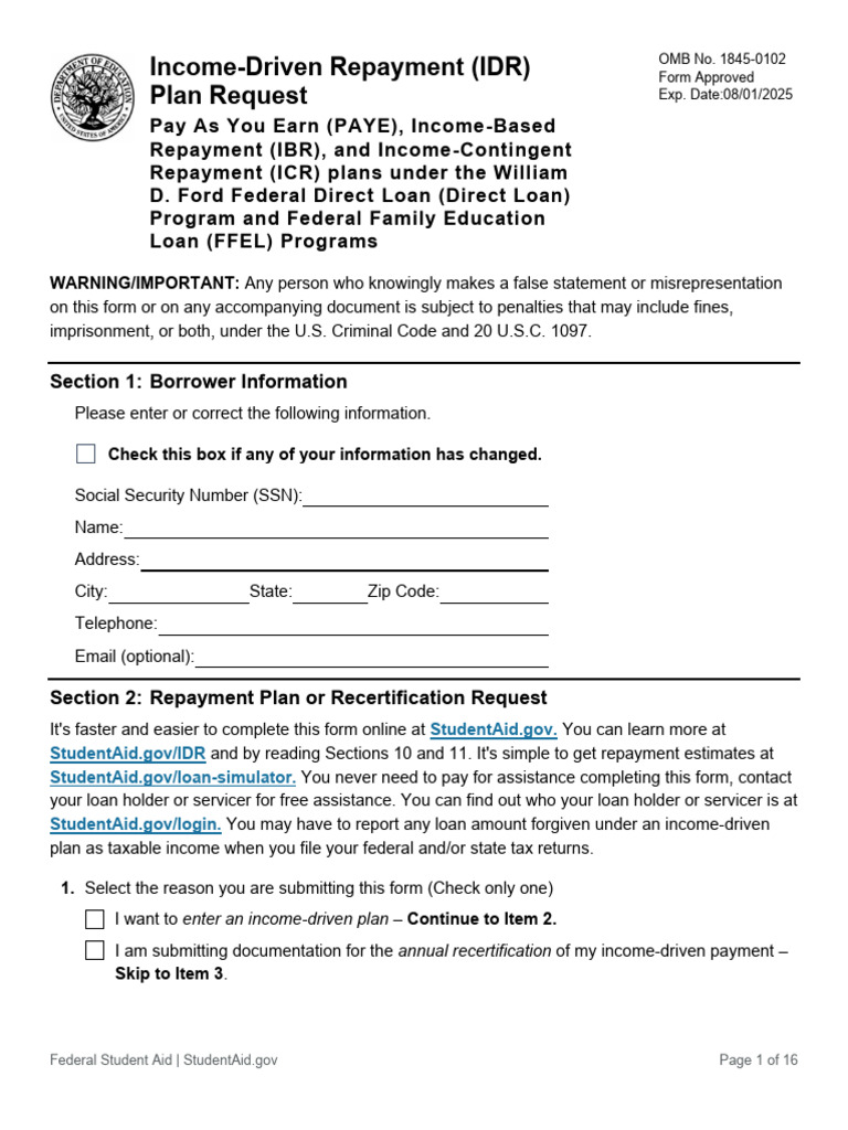 Income-Driven Repayment Plan Request | PDF | Debt | Personal Finance