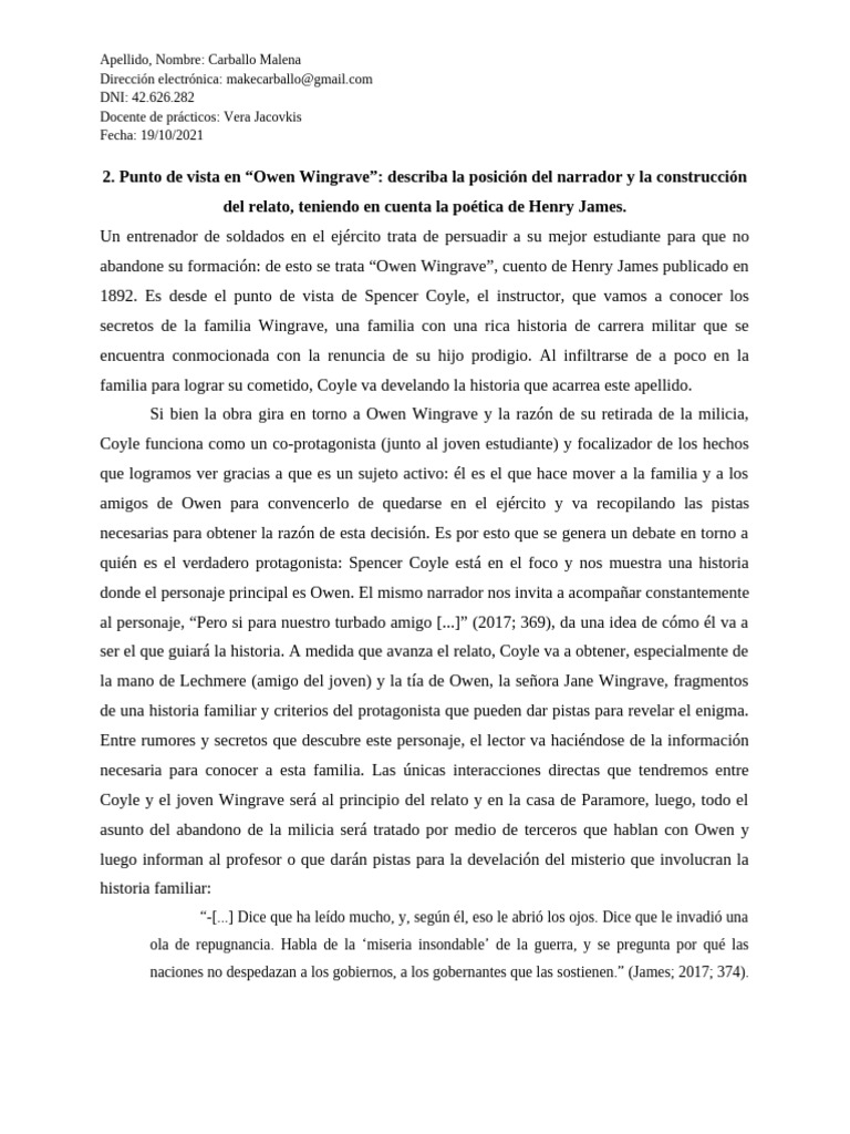 Análisis de "Owen Wingrave" de James | PDF | Narración
