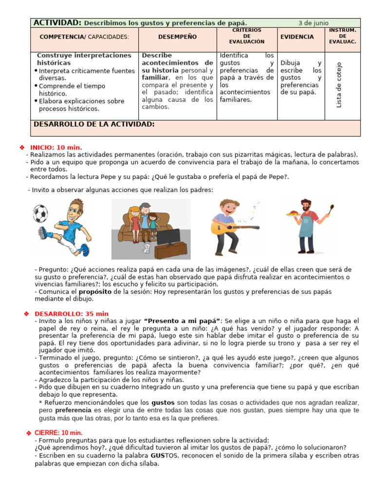 Gustos y preferencias de papá en familia | PDF