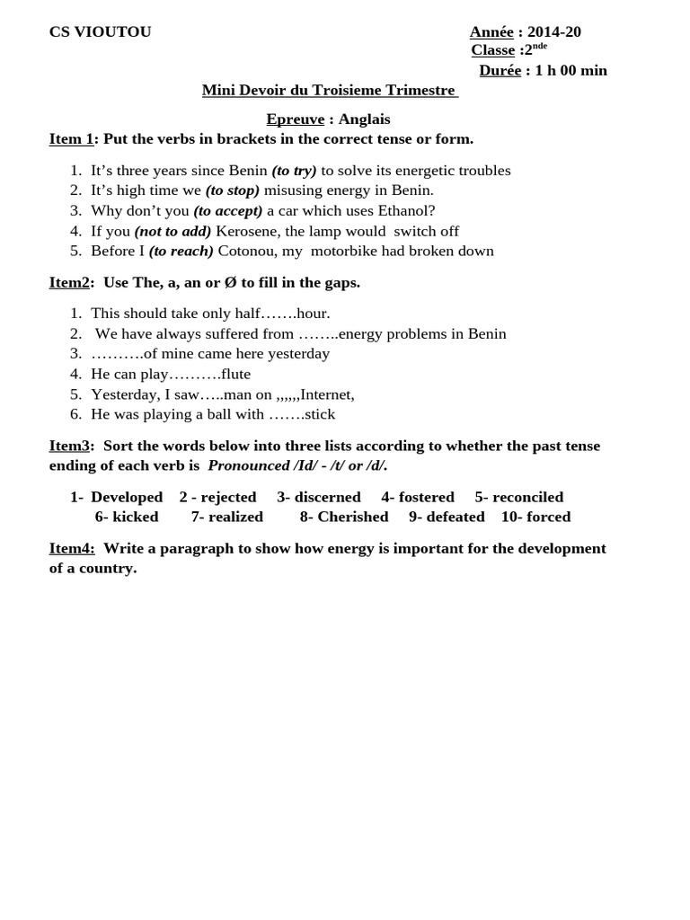 Mini Devoir Vihoutou 2nde | PDF