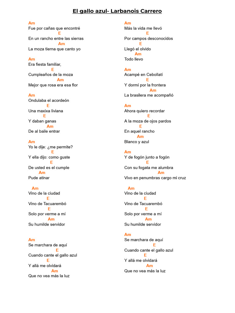 Letra y acordes de "El Gallo Azul" | PDF