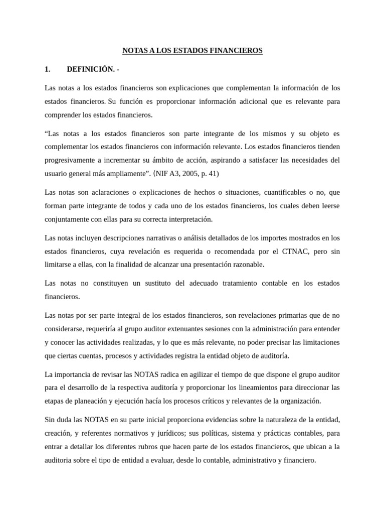 Nota A Los EEFF | PDF | Estado financiero | Contabilidad