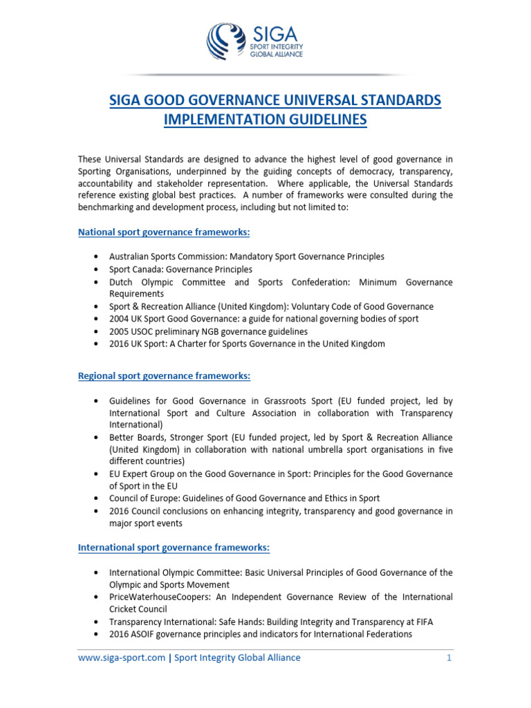 SIGA Good Governance Standards Guide | PDF | Governance | Regulatory ...
