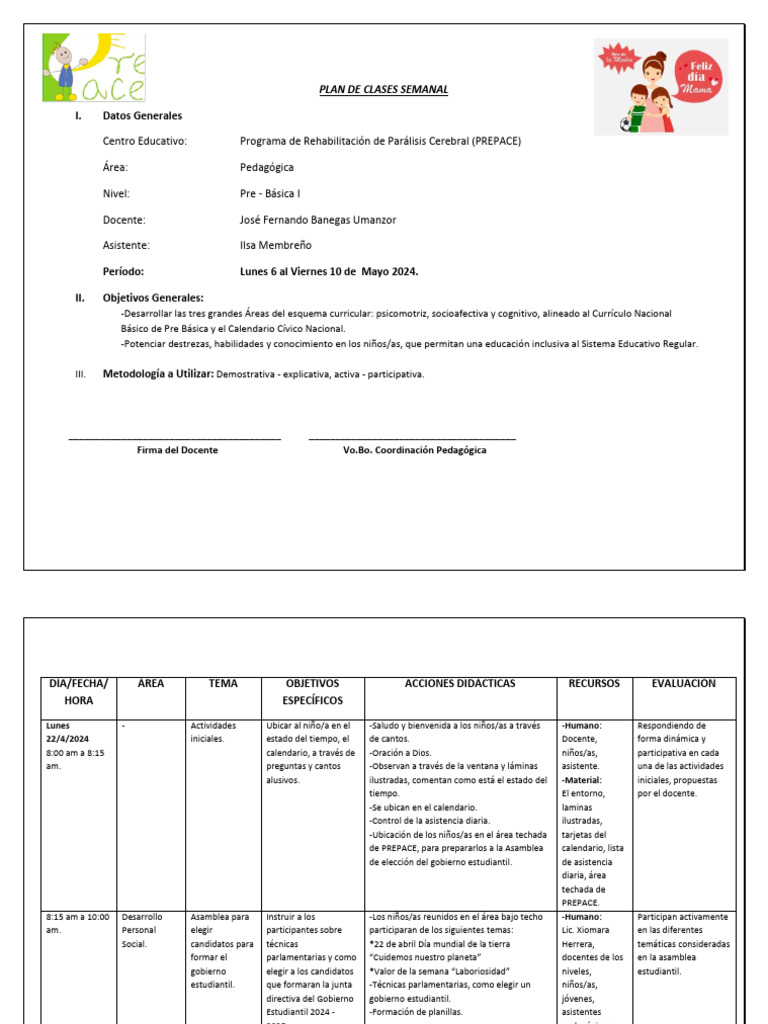 Plan de Clases Pre-Básica para PREPACE | PDF | Maestros | Nadando