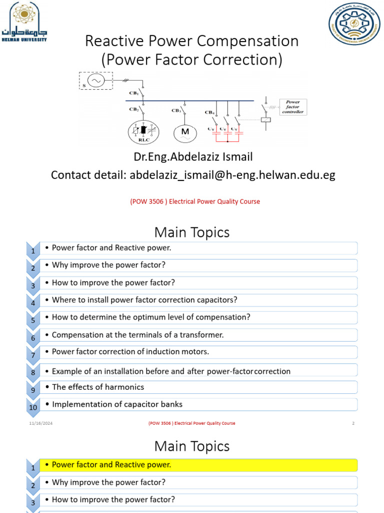 Lecture (5) Reactive Power Compensation-1 | PDF | Ac Power | Capacitor