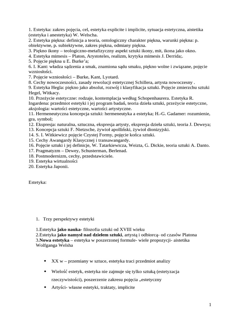 Estetyka: Zakres Pojęcia, Cel, Estetyka Explicite I Implicite, Sytuacja Estetyczna | PDF