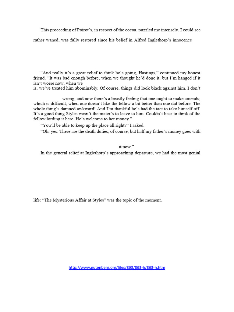 The Mysterious Affair at Styles Analysis | PDF | Arthur Hastings ...